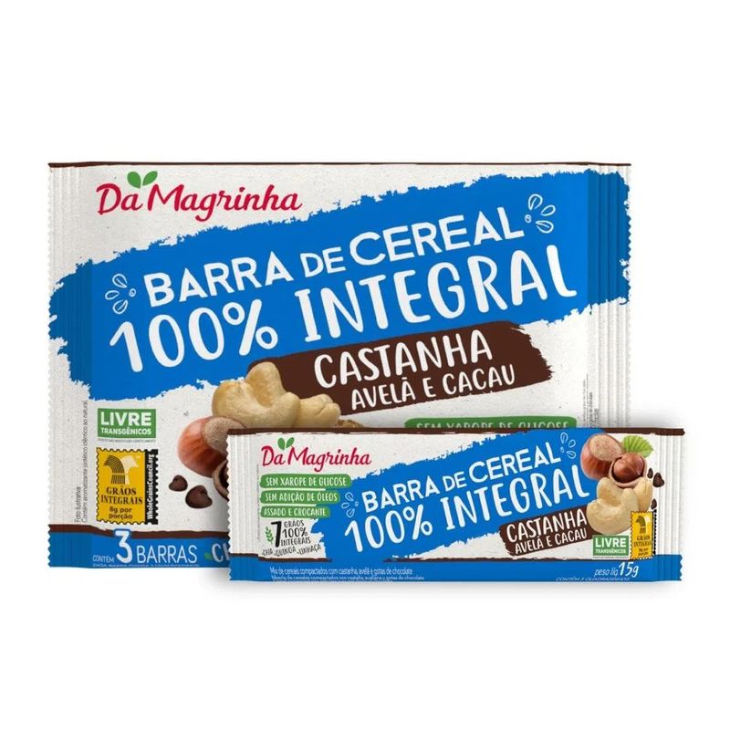 Barra de Cereal Da Magrinha Castanha Avelã e Cacau 45g c/ 3 Unid ... Barra de Cereal Da Magrinha Castanha Avelã e Cacau 45g c/ 3 Unid ...