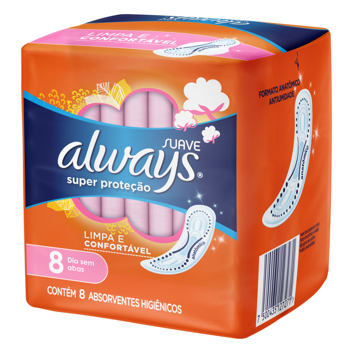 Absorvente Always Cobertura Suave s/ Abas Dia Super Proteção c/ 8 Unid ...