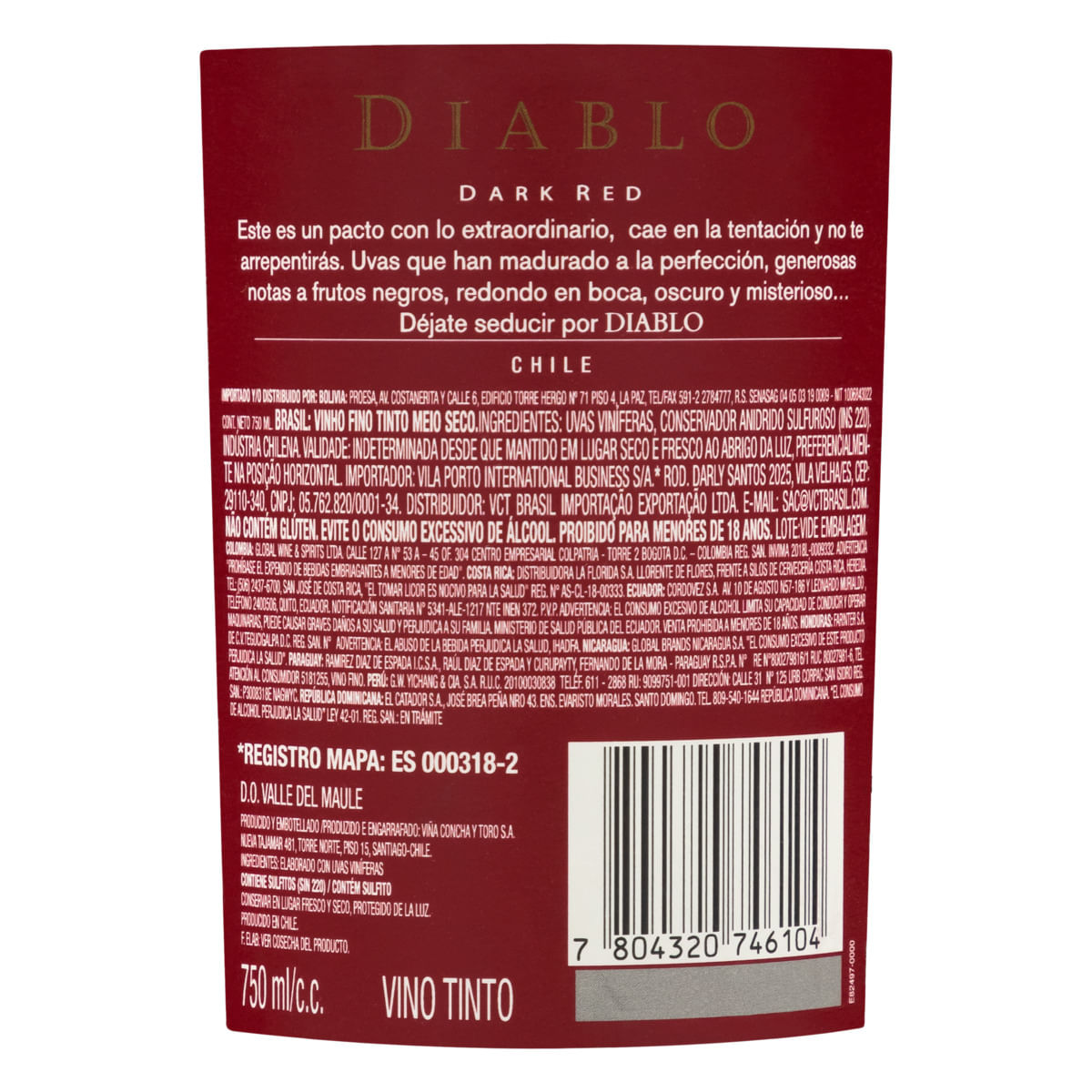 Vinho Chileno Diablo Dark Red Tinto Meio Seco 750ml | Prezunic
