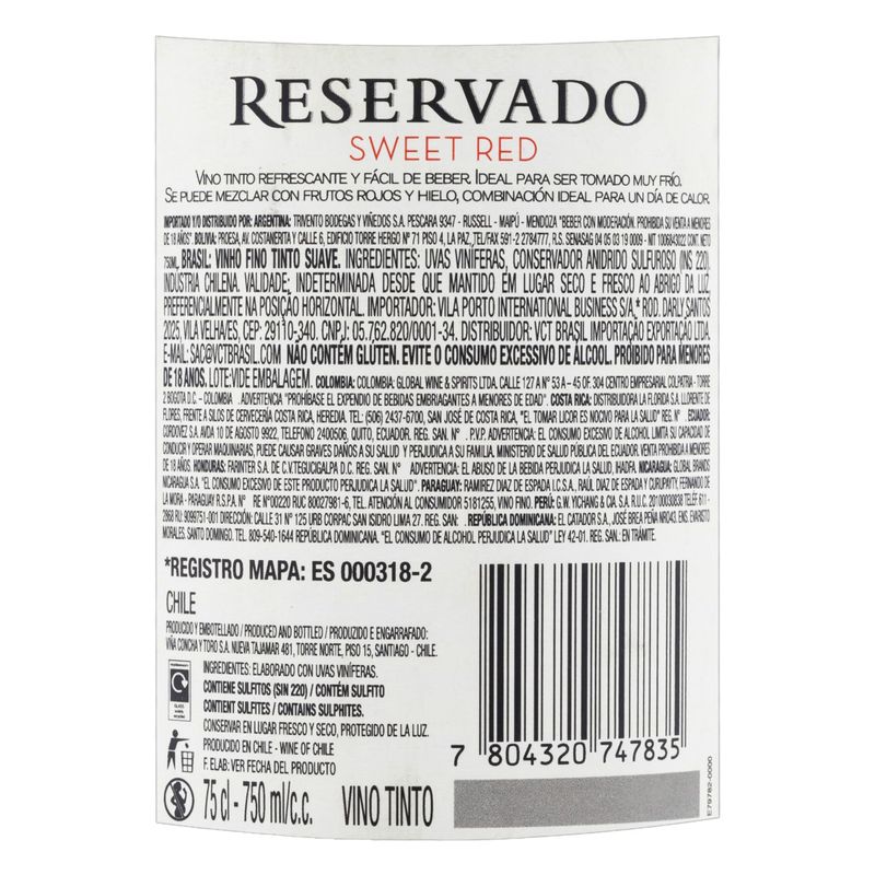Vinho Chileno Reservado Sweet Red 750ml | Prezunic Vinho Chileno Reservado Sweet Red 750ml | Prezunic