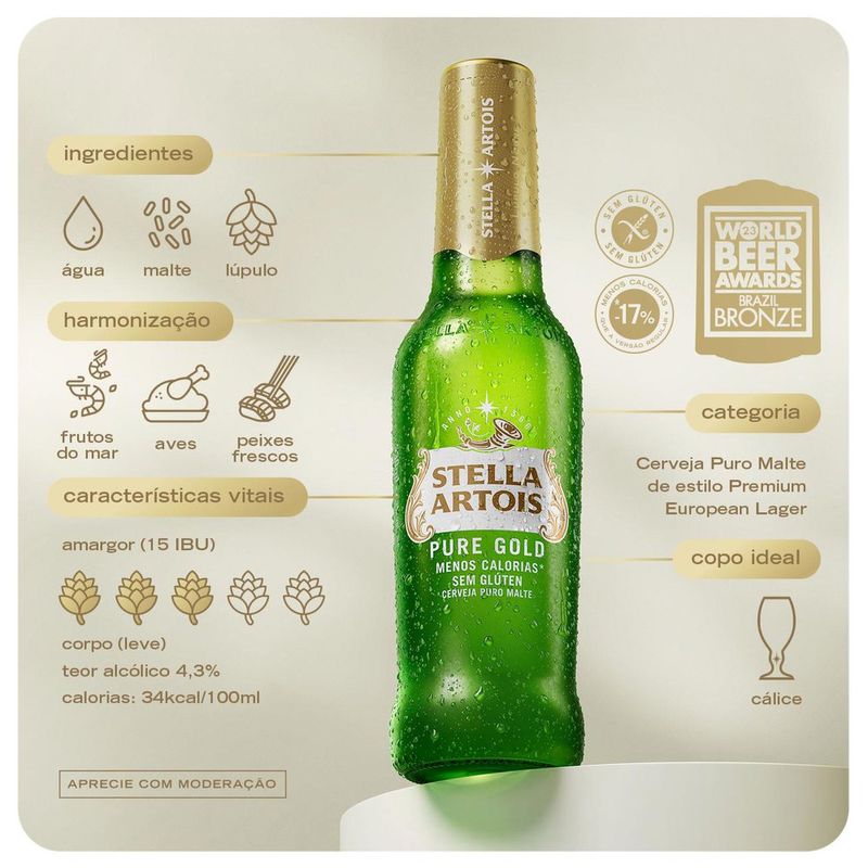Cerveja Stella Artois Pure Gold s/ Glúten Puro Malte Long Neck 330ml ... Cerveja Stella Artois Pure Gold s/ Glúten Puro Malte Long Neck 330ml ...