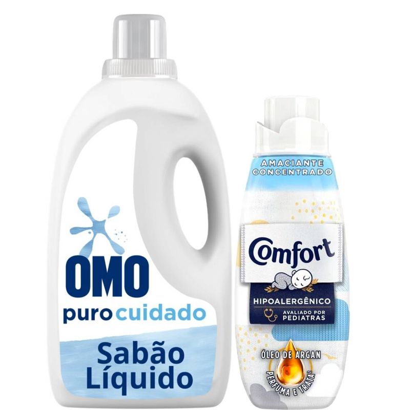 Lava-Roupas Líquido Omo Puro Cuidado 3l + Amaciante Comfort Concentrado ... Lava-Roupas Líquido Omo Puro Cuidado 3l + Amaciante Comfort Concentrado ...