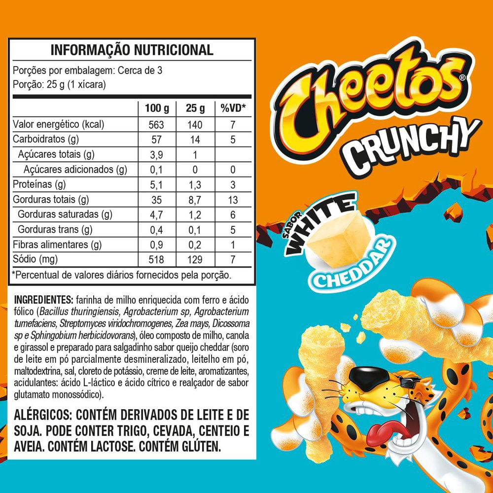 Cheetos de Milho Elma Chips Crunchy White Cheddar 78g | Prezunic